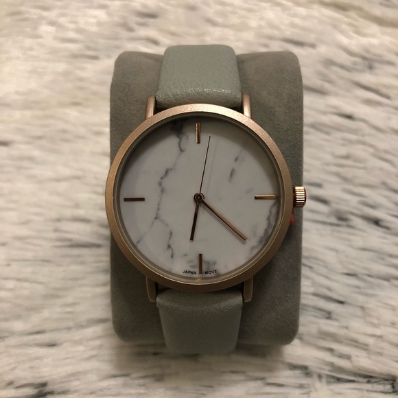 QRTZ | Accessories | White Marble Face Rose Gold And Pastel Blue Watch ...